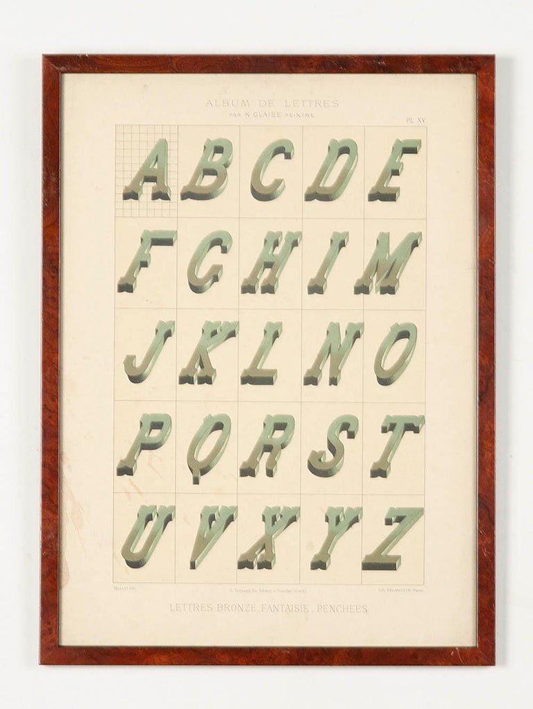 Set of 13 Typography Alphabet Lithographs made by N. Glaise edited by ...