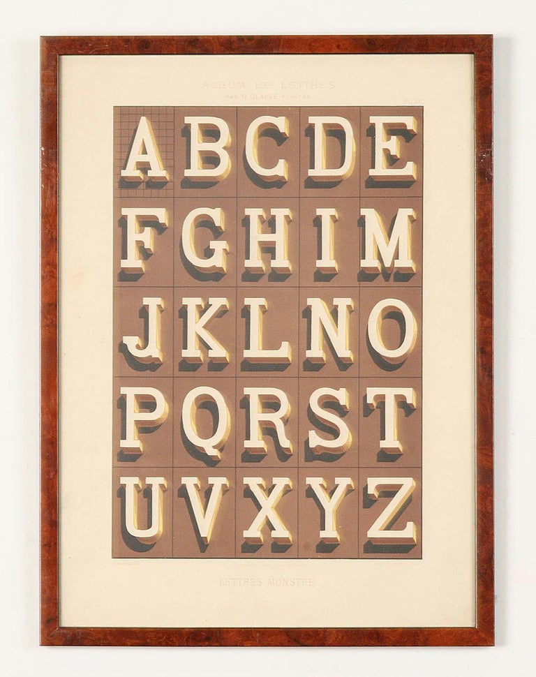 Set of 13 Typography Alphabet Lithographs made by N. Glaise edited by ...