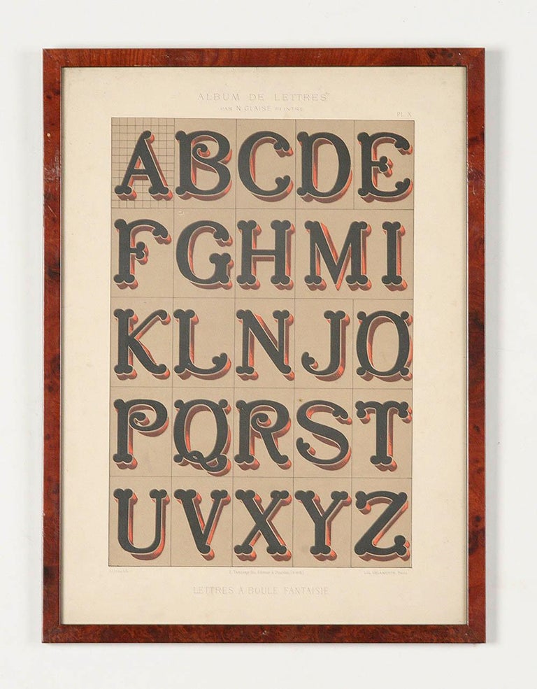 Set of 13 Typography Alphabet Lithographs made by N. Glaise edited by ...