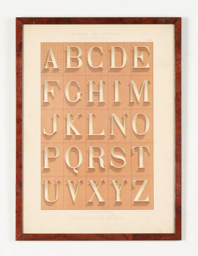 Set of 13 Typography Alphabet Lithographs made by N. Glaise edited by ...