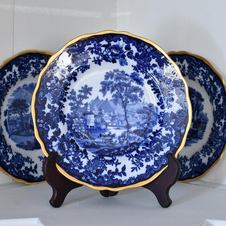 Set of 15 Cobalt Blue and Gold Luncheon and Serving Dishes, Copeland ...