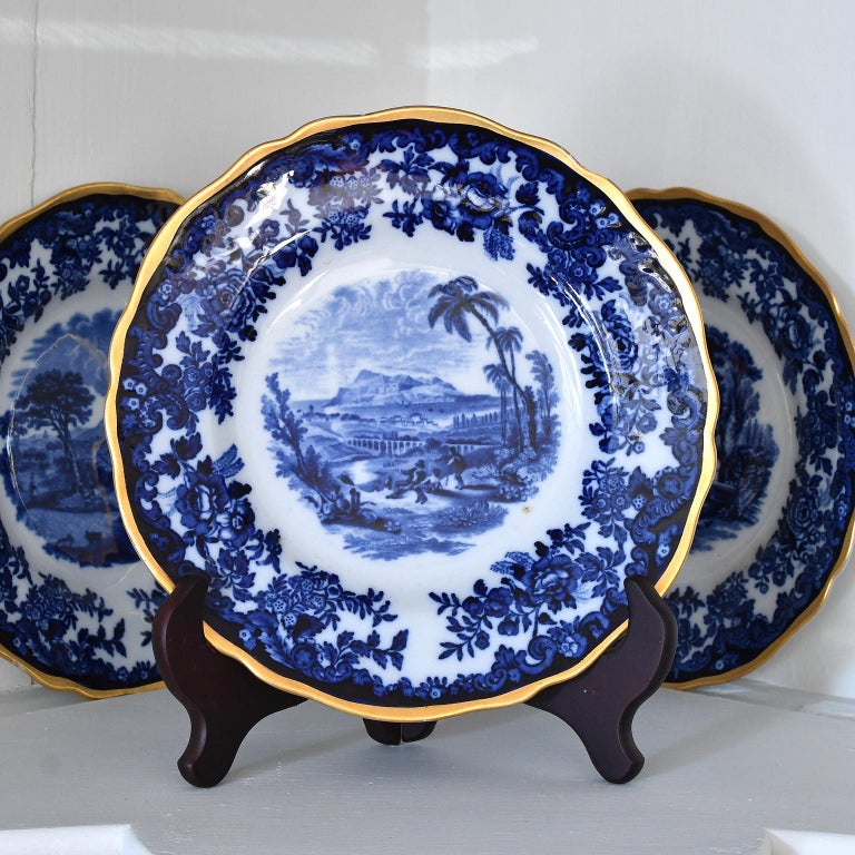 Set of 15 Cobalt Blue and Gold Luncheon and Serving Dishes, Copeland ...
