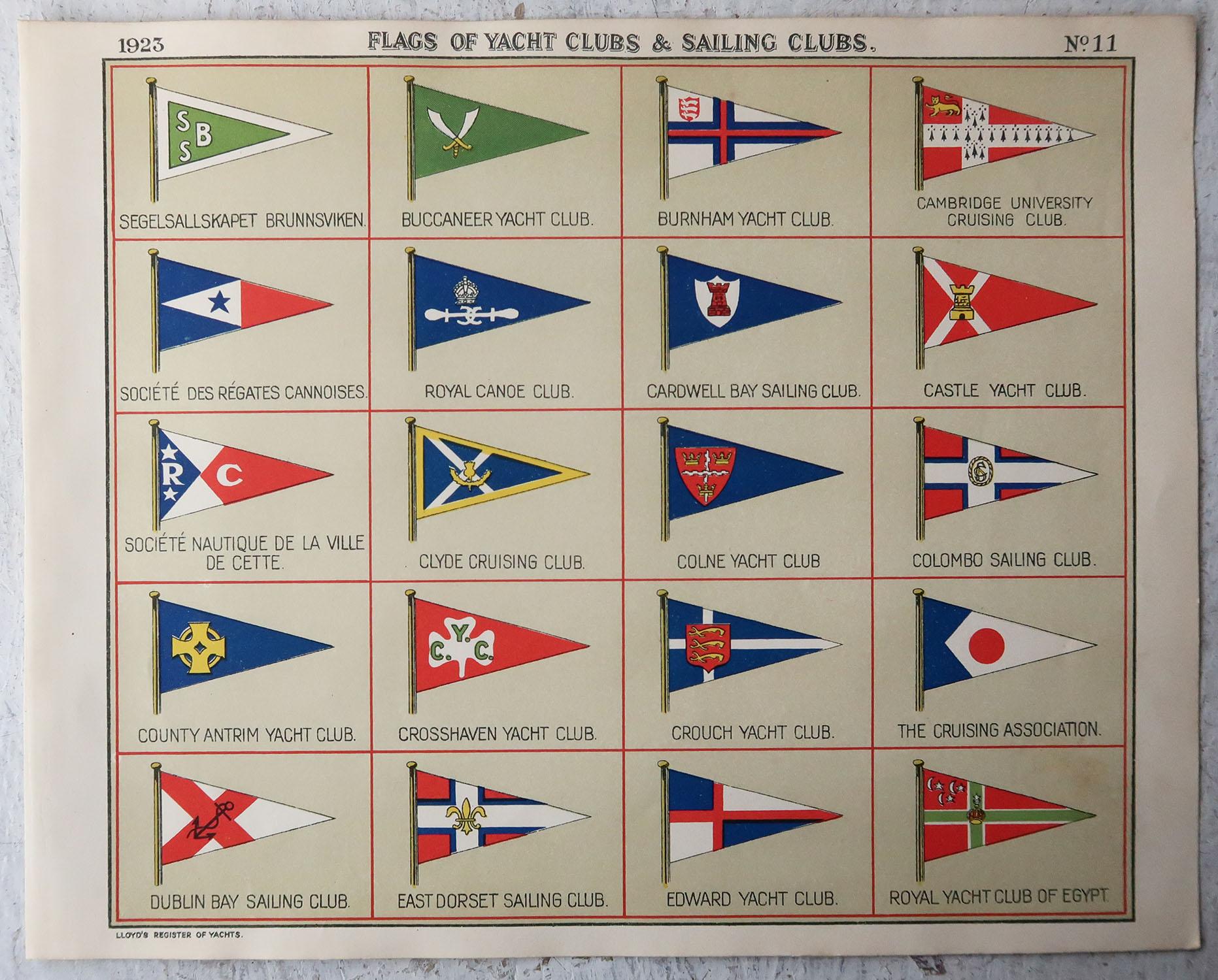 Set of 16 Original Vintage Prints of Yacht Club Flags, Dated 1923 at ...