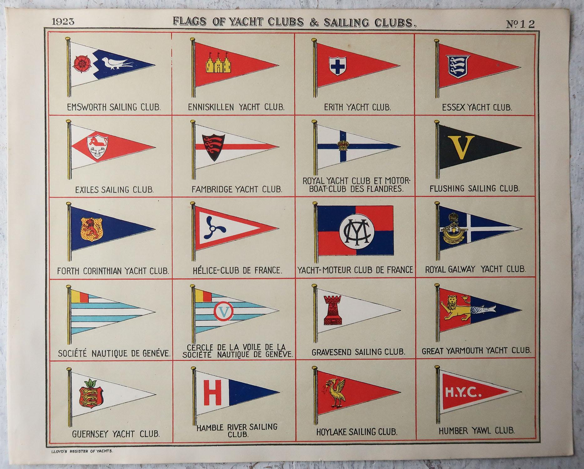 Set of 16 Original Vintage Prints of Yacht Club Flags, Dated 1923 at ...