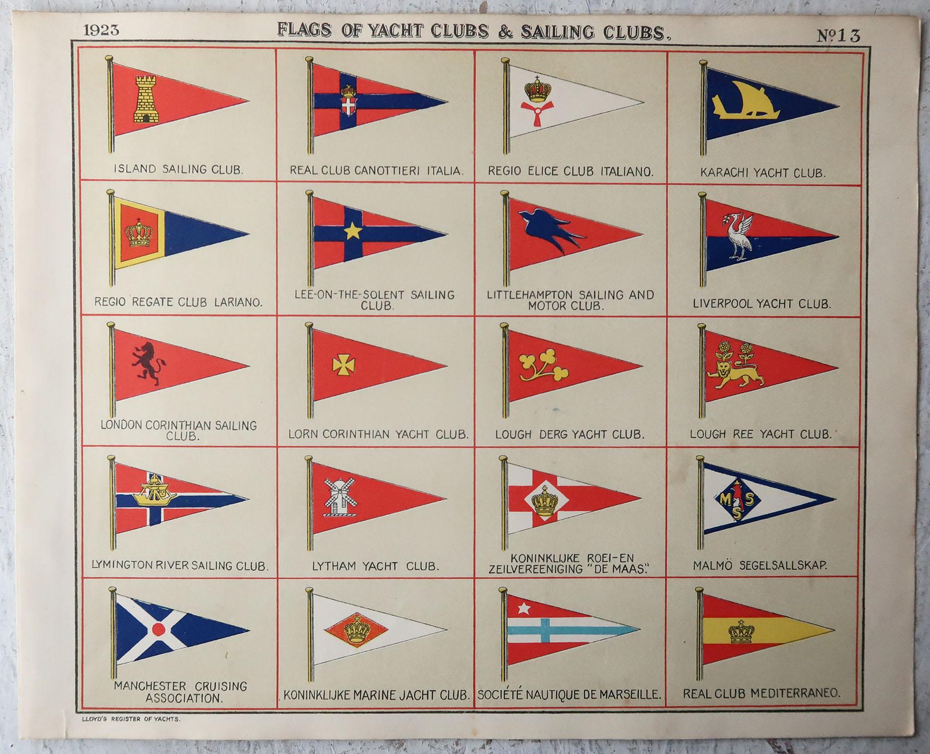 Set of 16 Original Vintage Prints of Yacht Club Flags, Dated 1923 at ...