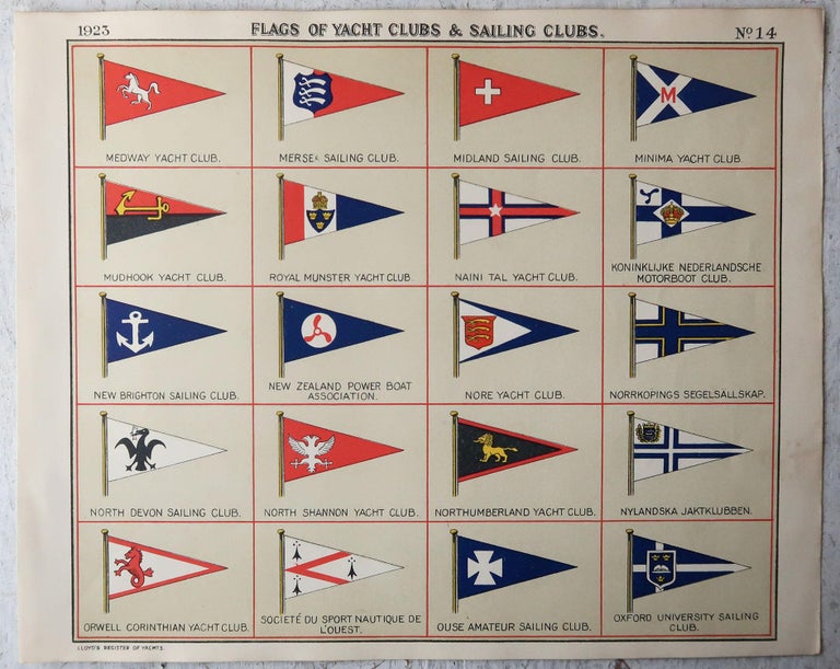 Set of 16 Original Vintage Prints of Yacht Club Flags, Dated 1923 For ...