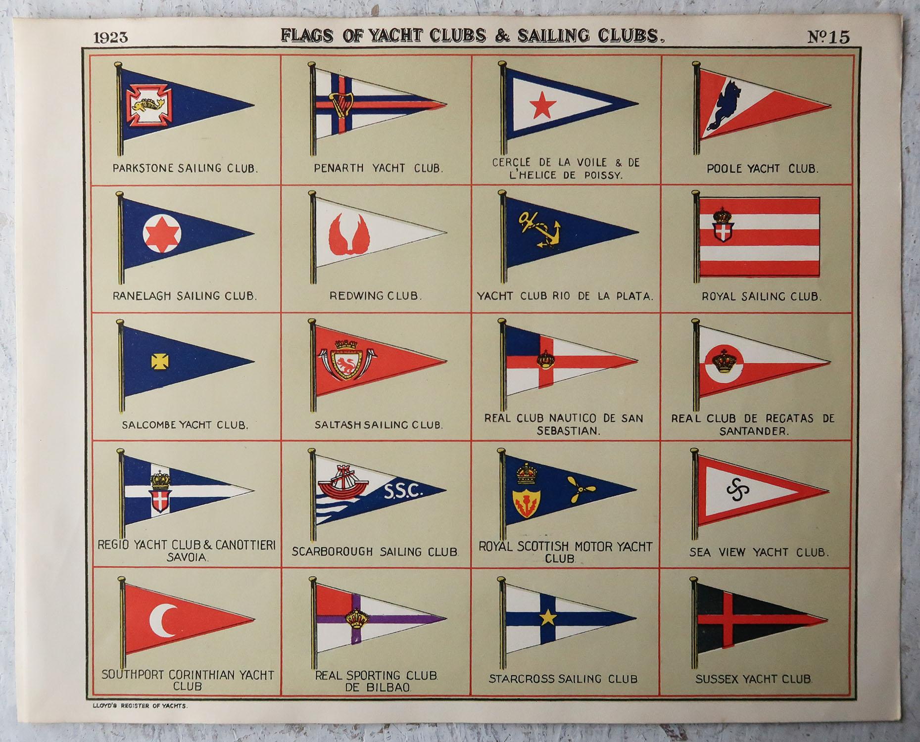 Set of 16 Original Vintage Prints of Yacht Club Flags, Dated 1923 at ...
