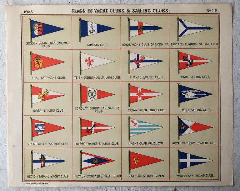 Set of 16 Original Vintage Prints of Yacht Club Flags, Dated 1923 For ...