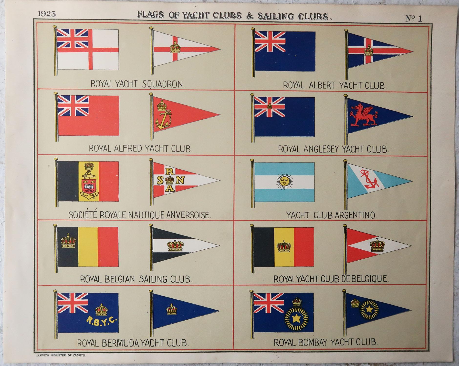 Set of 16 Original Vintage Prints of Yacht Club Flags, Dated 1923 at ...