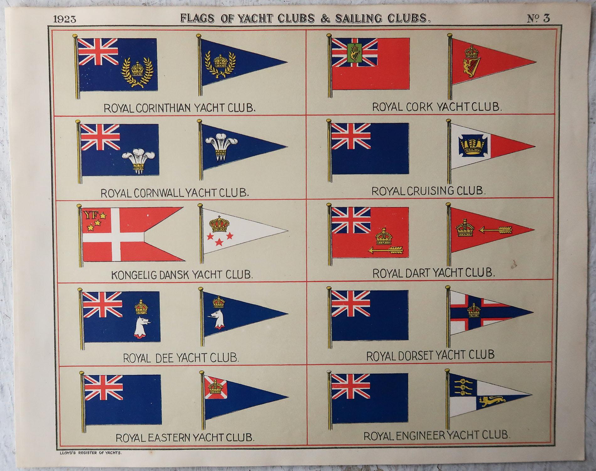 Set of 16 Original Vintage Prints of Yacht Club Flags, Dated 1923 at ...