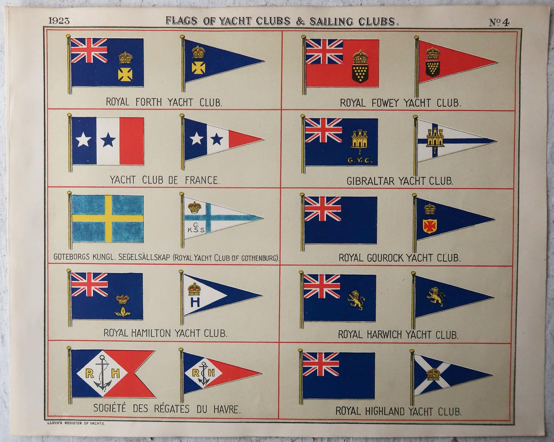 Set of 16 Original Vintage Prints of Yacht Club Flags, Dated 1923 at ...