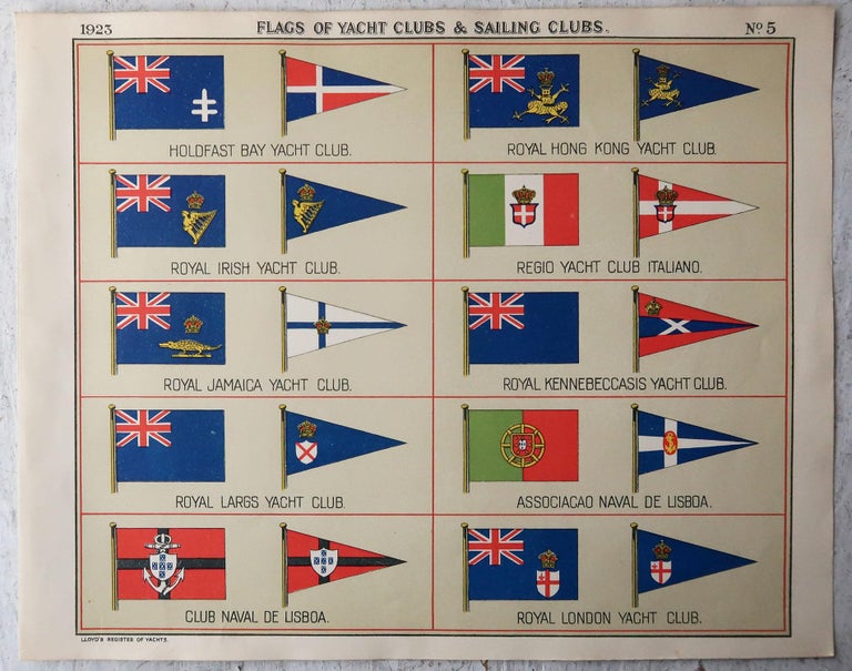 Set of 16 Original Vintage Prints of Yacht Club Flags, Dated 1923 at ...