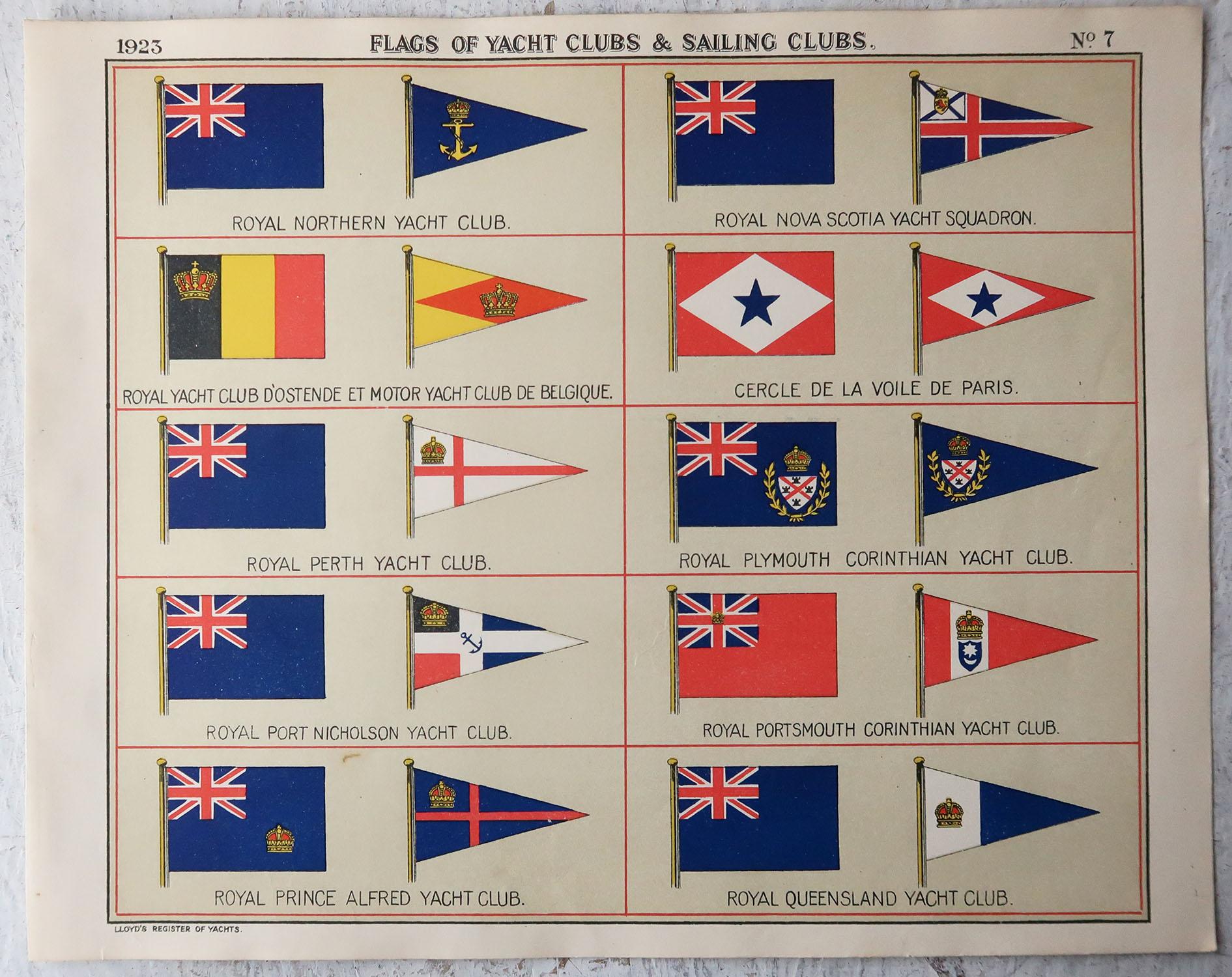 Set of 16 Original Vintage Prints of Yacht Club Flags, Dated 1923 at ...