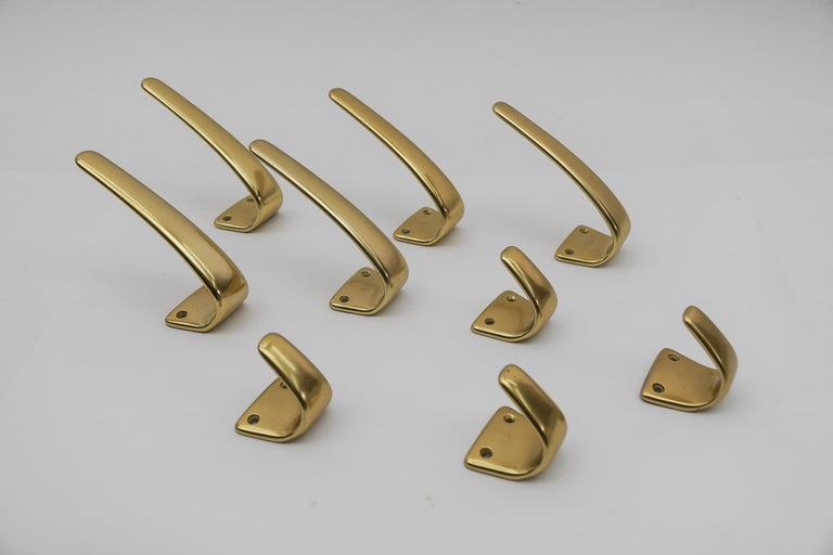 Set of 18 Midcentury Brass Wall Hooks, Austria, 1950s For Sale at 1stDibs