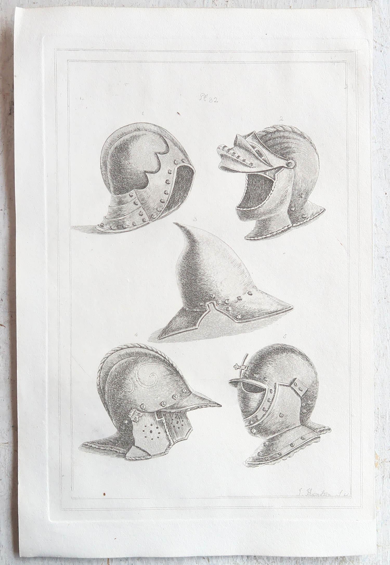 Set of 18 Original Antique Prints of Armour / Helmets, Circa 1800 For ...
