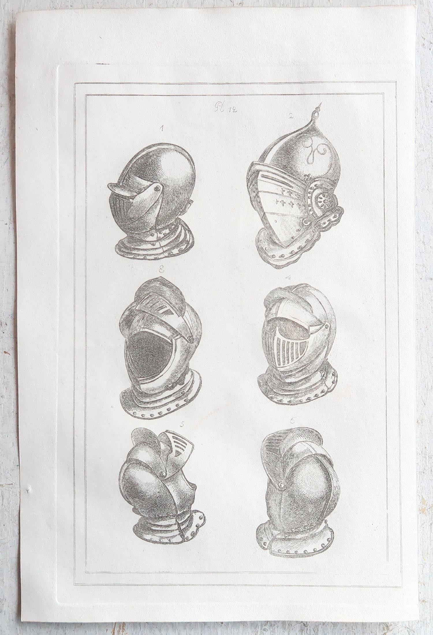 Set of 18 Original Antique Prints of Armour / Helmets, Circa 1800 For ...