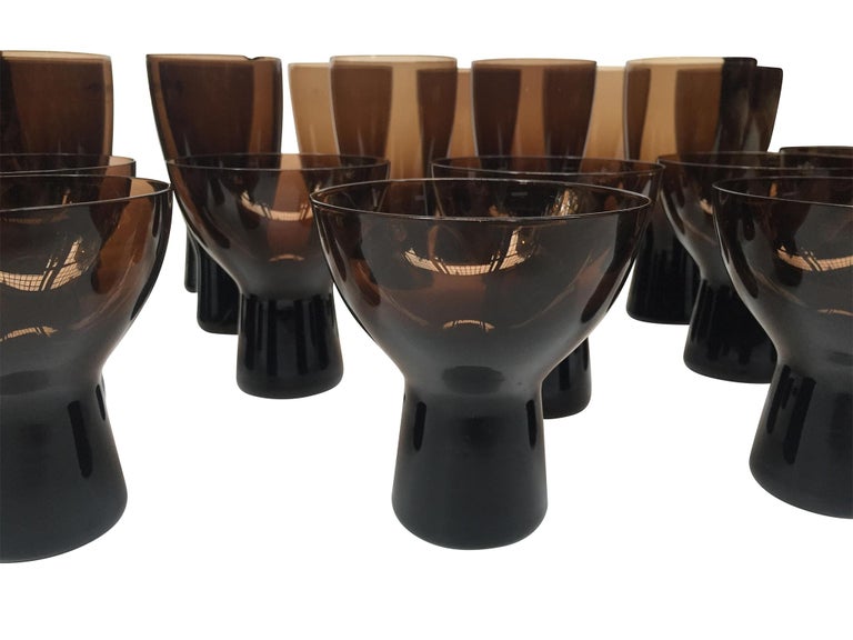 Set of 1960s Smoke-Tint Glassware For Sale at 1stDibs
