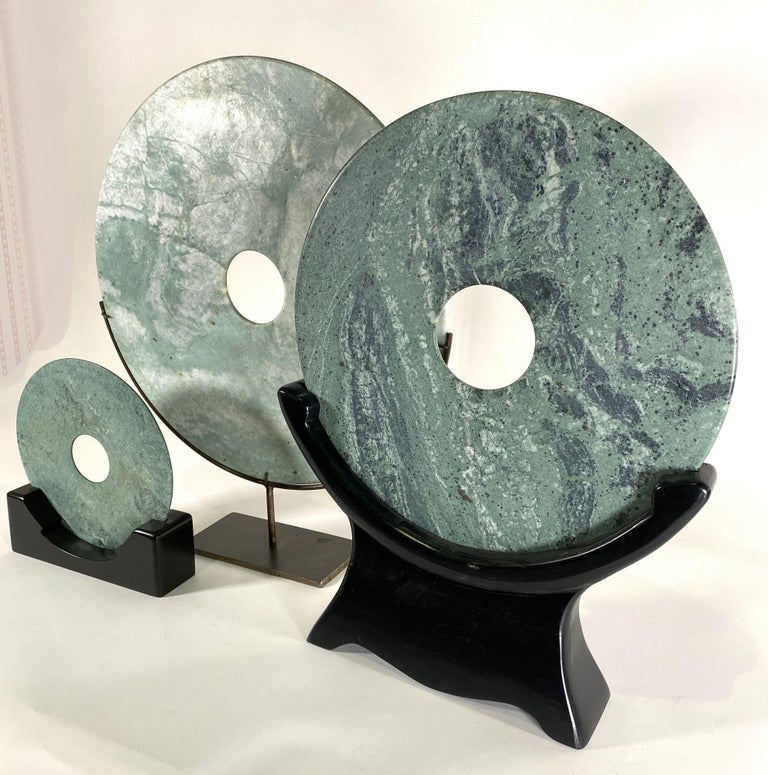 Set of 19th Century Chinese Jade Discs on Stands For Sale at 1stDibs