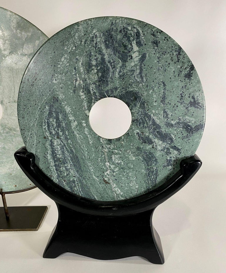 Set of 3, 19th Century Chinese Jade Discs on Stands For Sale at 1stDibs