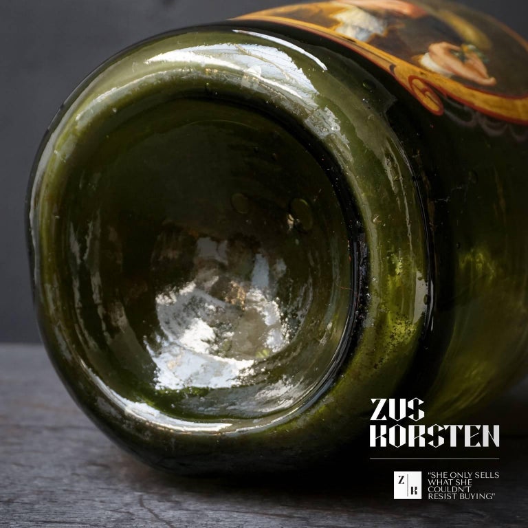 Set of 19th Century Green Glass Hand-Painted Liquor Bottles or ...