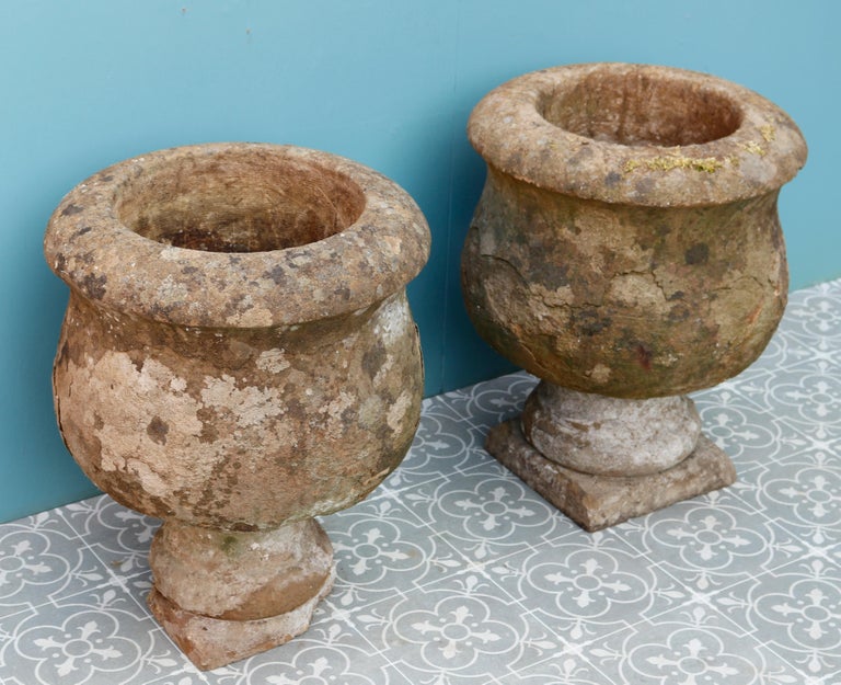 Set of 19th Century Limestone Garden Urns For Sale at 1stDibs