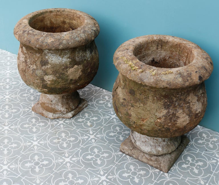 Set of 19th Century Limestone Garden Urns For Sale at 1stDibs