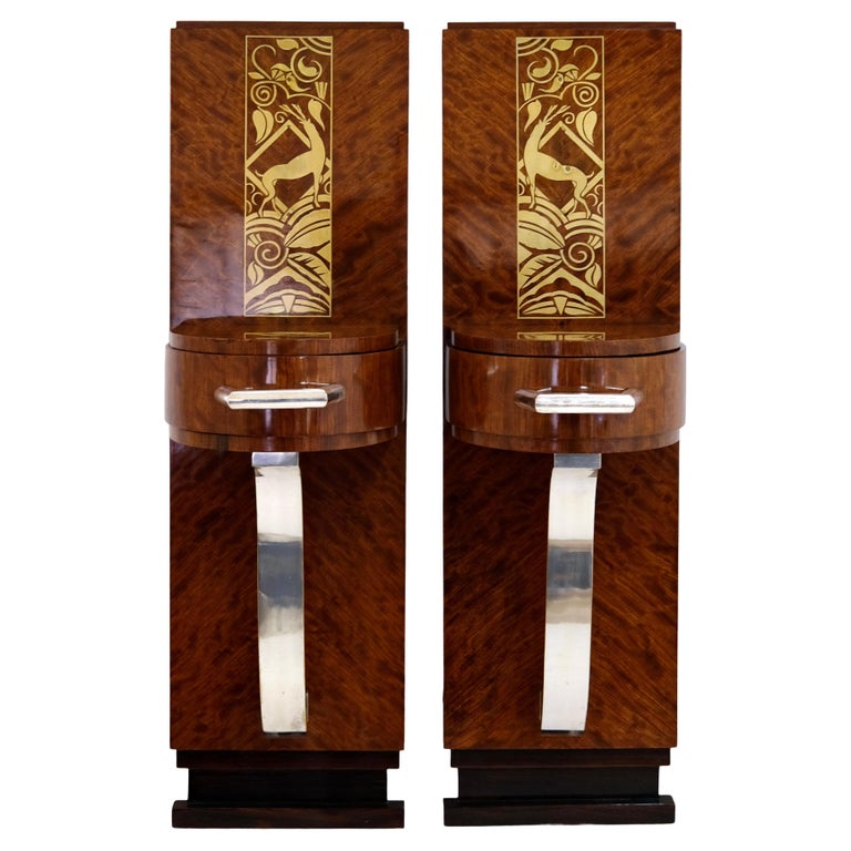 Set of 2 1930s French Art Deco Half Round Bedside Table Consoles With ...