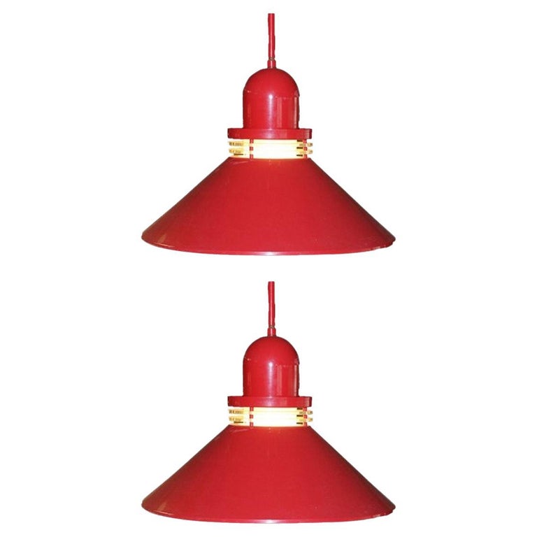 Set of 2 1970's Red Pendant Lamps For Sale at 1stDibs