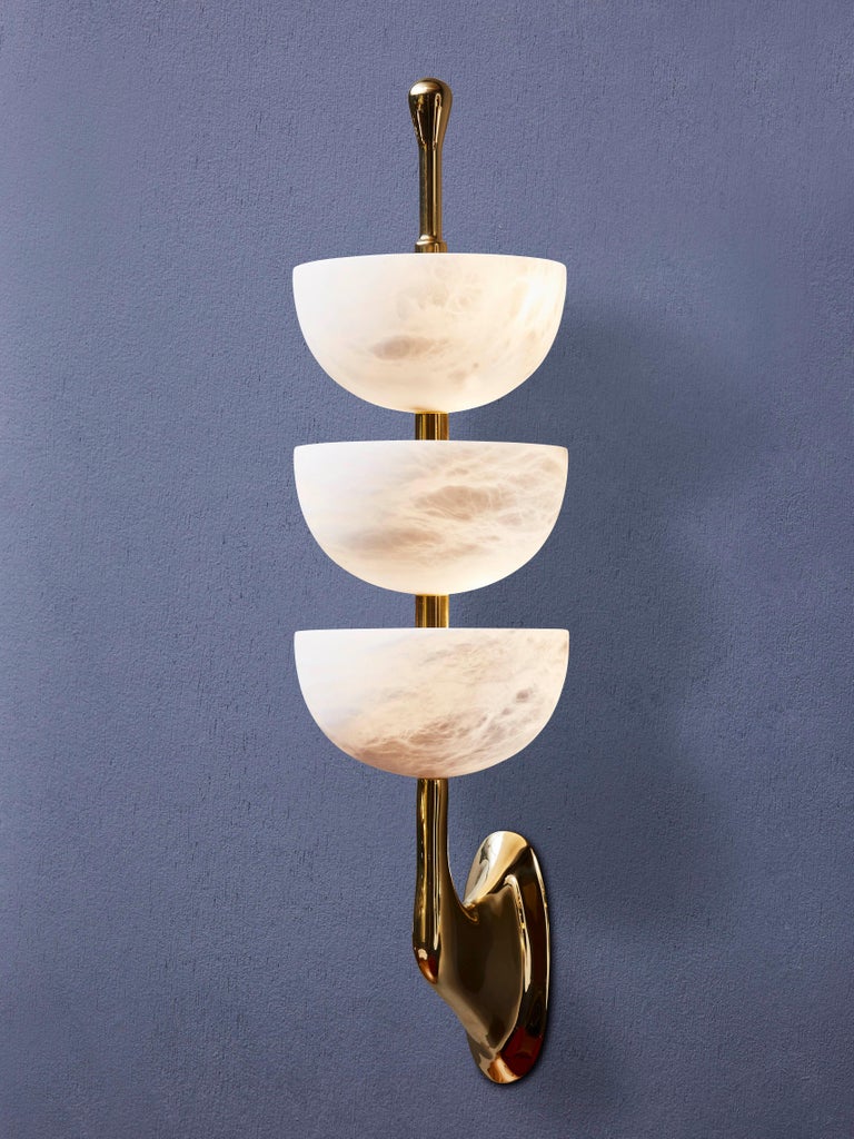 Set of 2 Alabaster and Bronze Sconces For Sale at 1stDibs