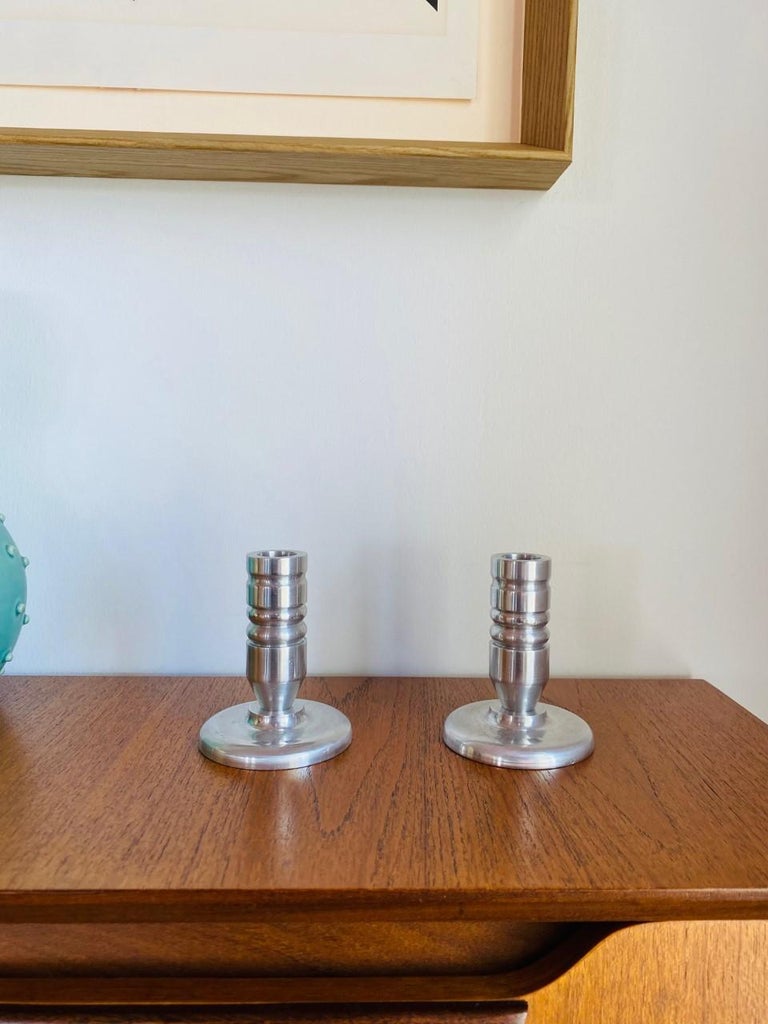 Set of 2 Aluminum Bolt Style Postmodern Candle Holders For Sale at 1stDibs
