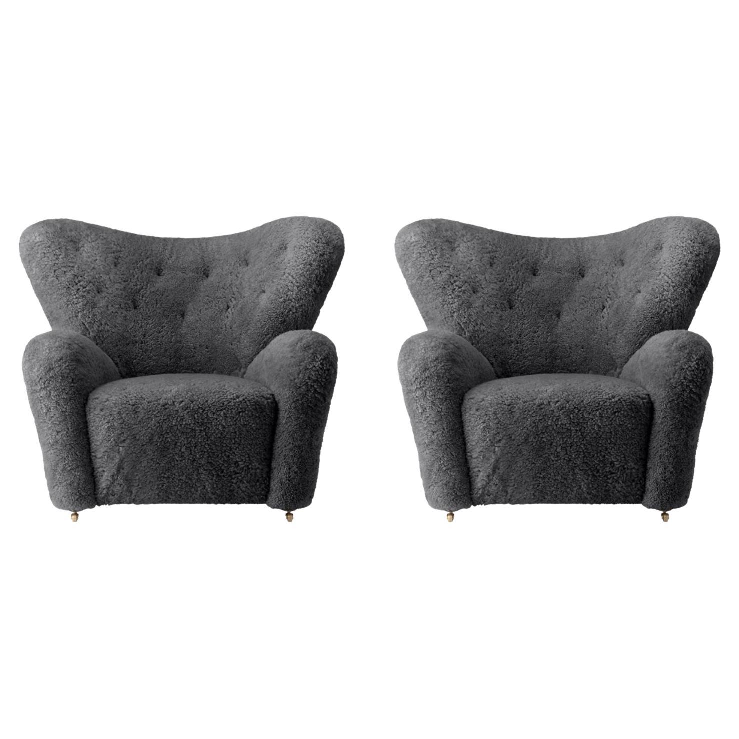 Set of 2 Honey Sheepskin the Tired Man Lounge Chair by Lassen For Sale ...