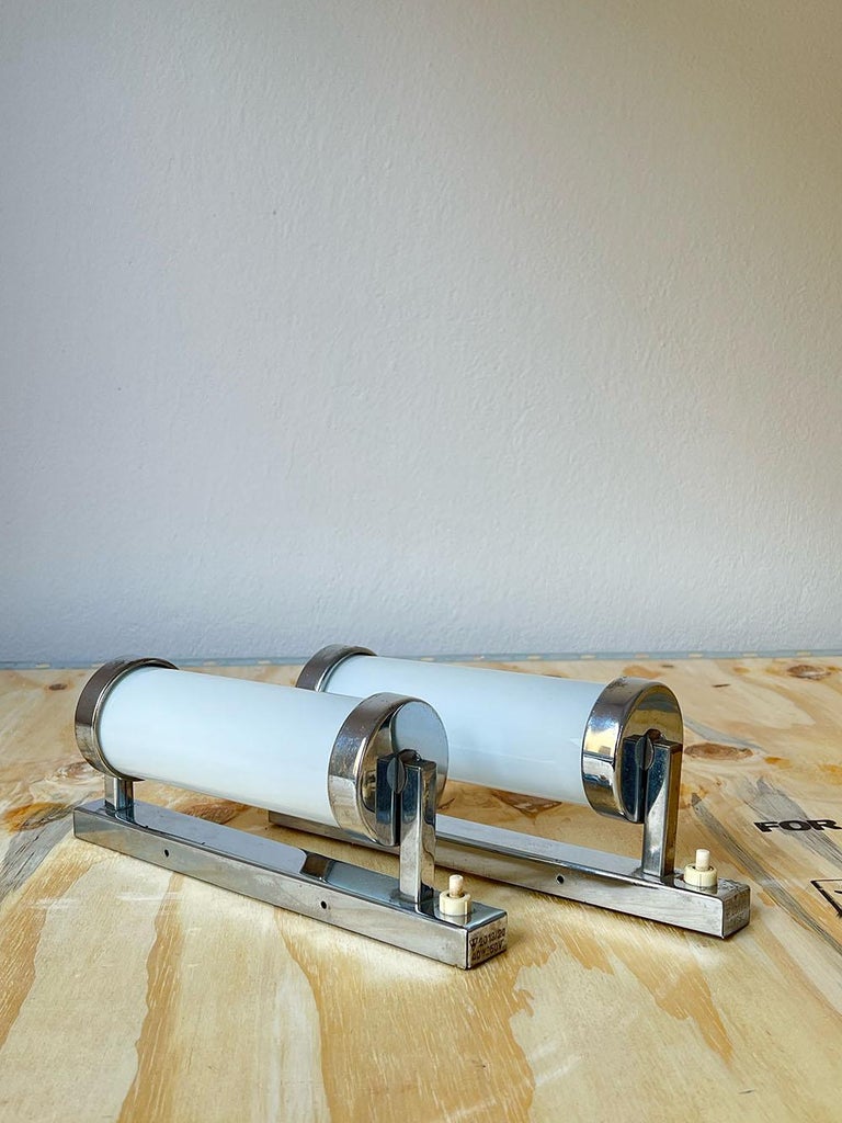 Set of 2 Bauhaus Chrome-Plated Steel Tubular Wall Lamps by Napako ...