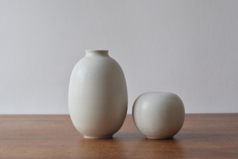 Set of 2 Beige Vases by Preben Brandt-Larsen, Danish Modern Studio ...