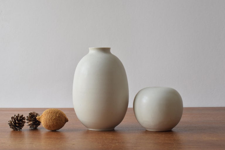 Set of 2 Beige Vases by Preben Brandt-Larsen, Danish Modern Studio ...