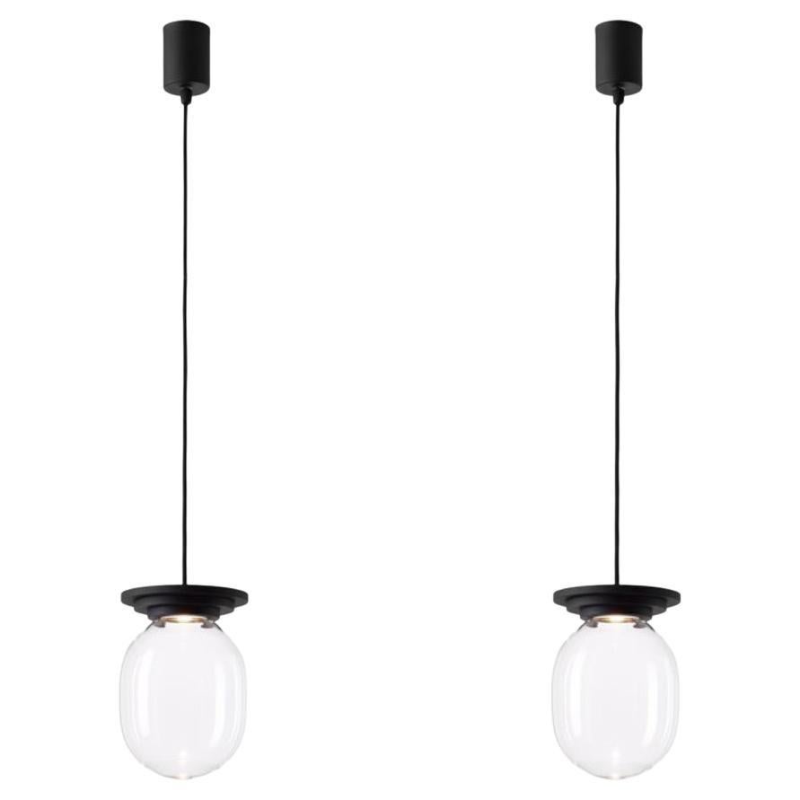 Set of 2 Black Stratos Big Capsule Pendant Light by Dechem Studio For ...