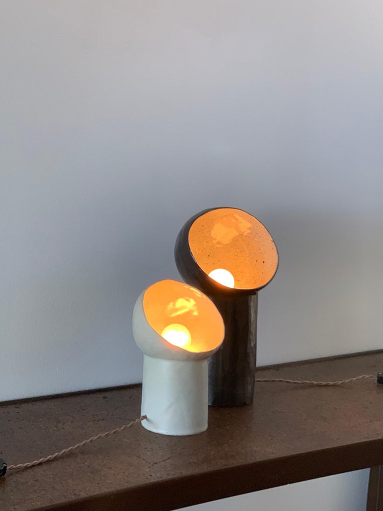 Set of 2 Black and White Cyclope Light Sculptures For Sale at 1stDibs