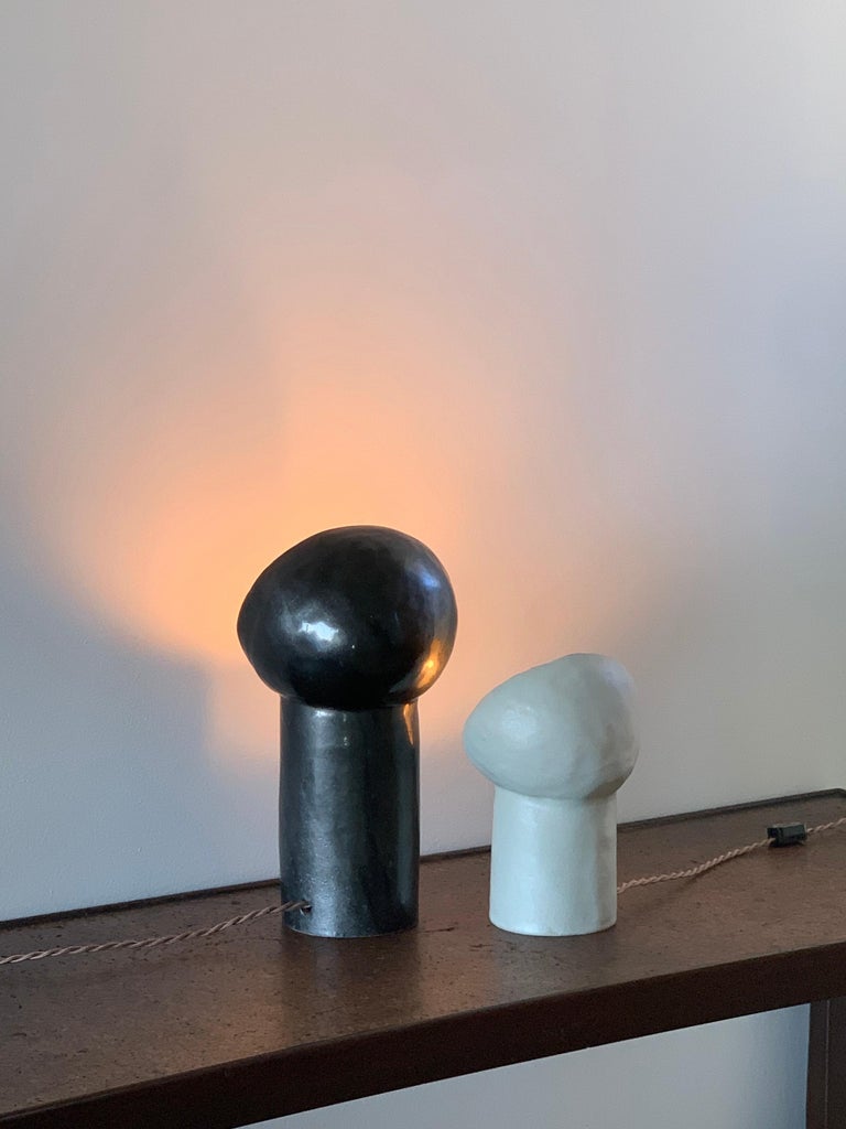 Set of 2 Black and White Cyclope Light Sculptures For Sale at 1stDibs