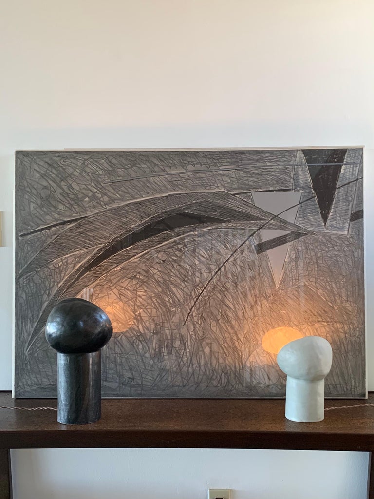 Set of 2 Black and White Cyclope Light Sculptures For Sale at 1stDibs