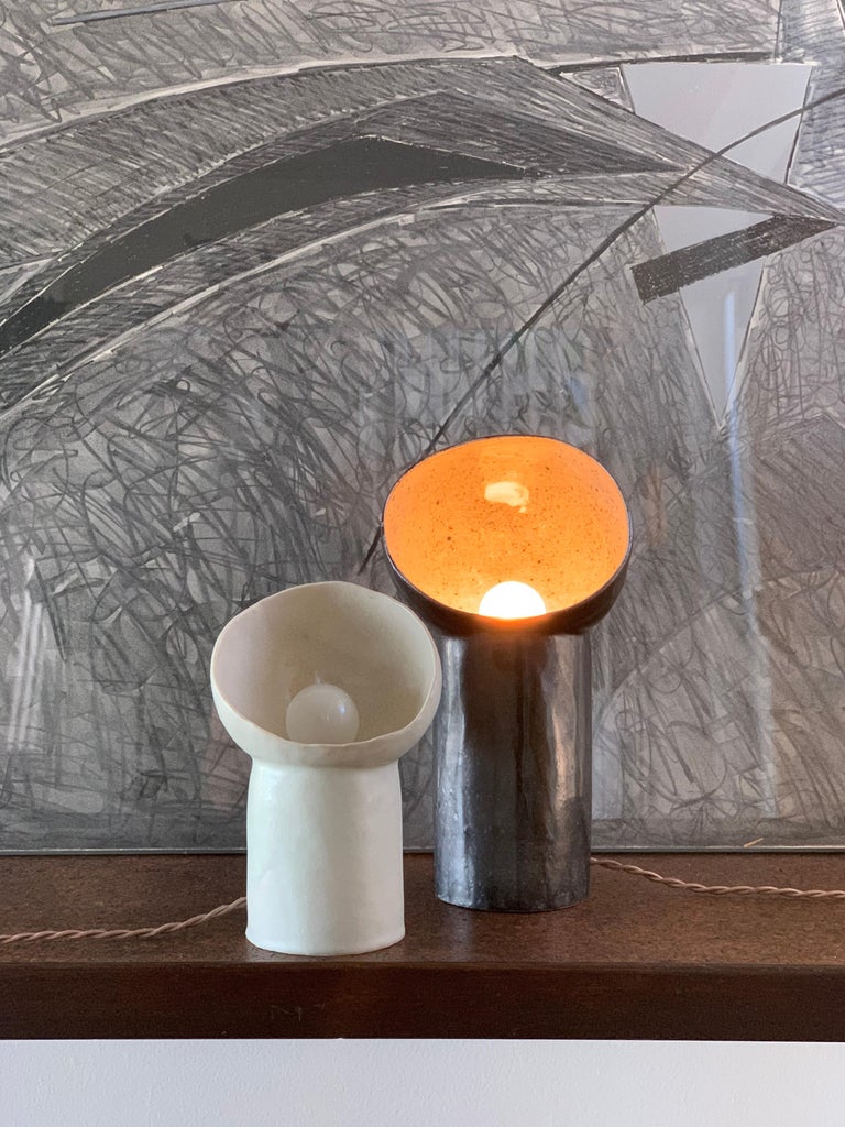 Set of 2 Black and White Cyclope Light Sculptures For Sale at 1stDibs