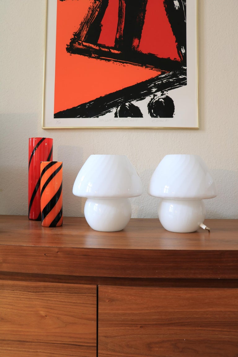 Set of 2 Blown Glass Table Lamps, Mushroom Design, Swirl, 1980s For ...