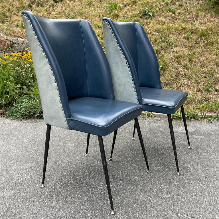 Set of 2 Blue Dining Chairs, Italy, 1950s For Sale at 1stDibs