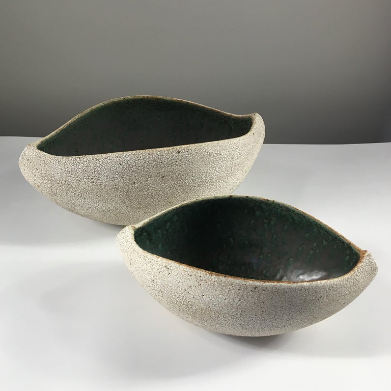 Set of 2 Boat Shaped Pottery Bowls with Dark Inner Glaze by Yumiko Kuga ...