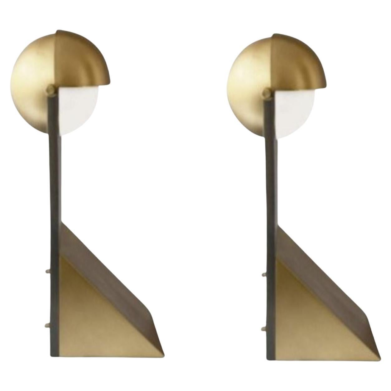 Set of 2 Brass Dance of Geometry Table Lamps by Square in Circle For ...
