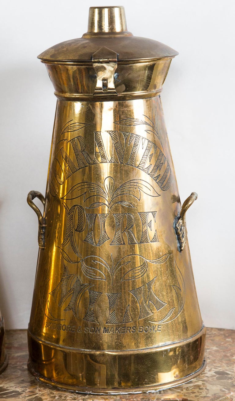 Set of 2 Brass Milk Containers For Sale at 1stDibs