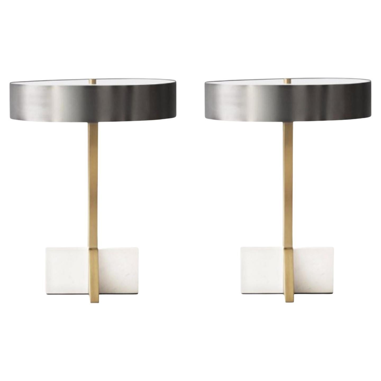 Pair of Hexagonal Brass Tower Lamps For Sale at 1stDibs