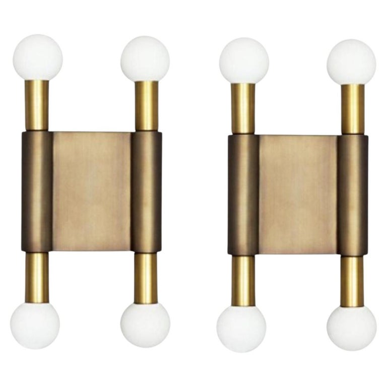 Set of 2 Bronze Pole and Circle ii Wall Lights by Square in Circle For ...