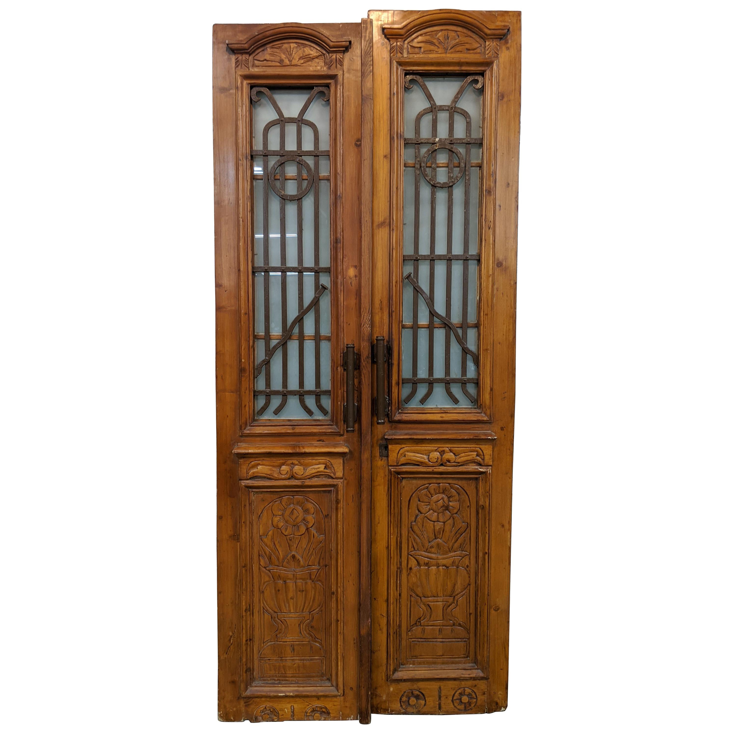 1920s Solid Wood Carved Arched Top Door with Original Decorative ...