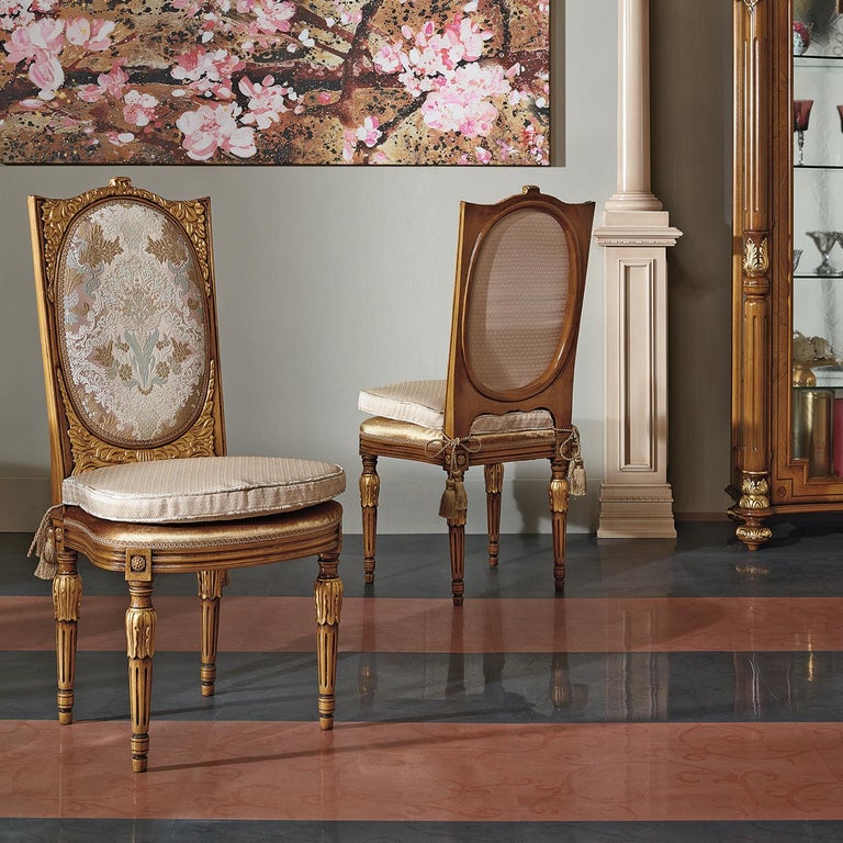 Set of 2 Chairs Upholstered with Gold Inlays For Sale at 1stDibs