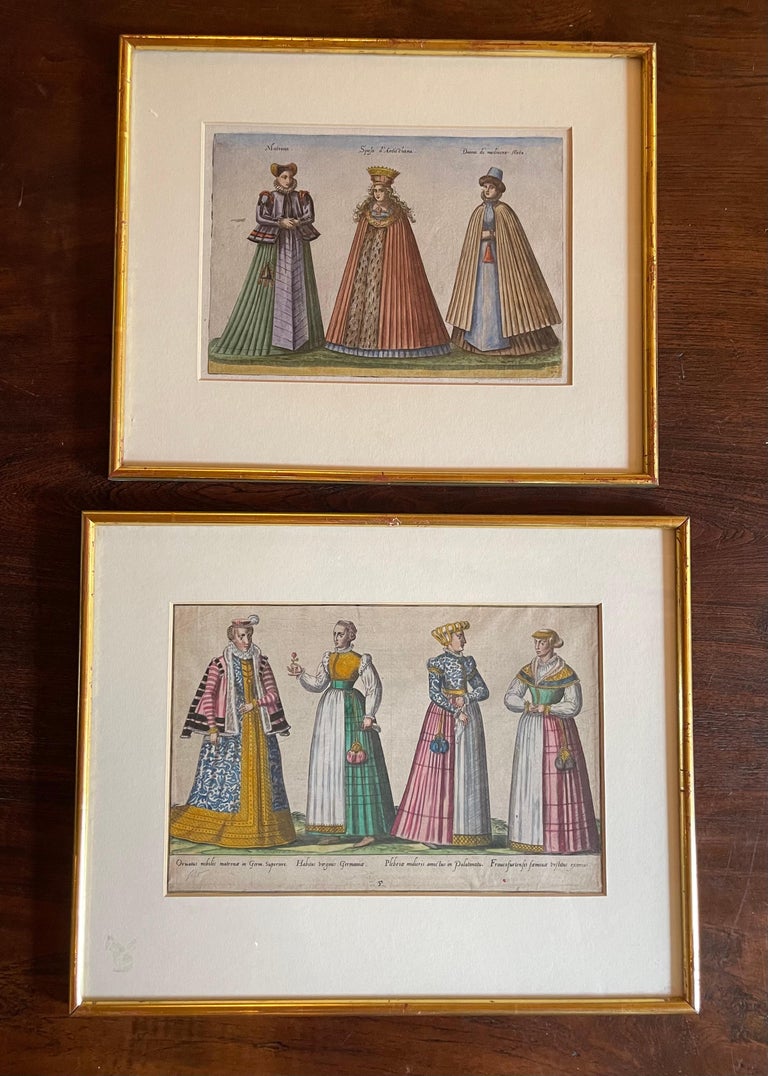 Set of 2 Coloured Copper Engravings Depicting German Fashion in the ...