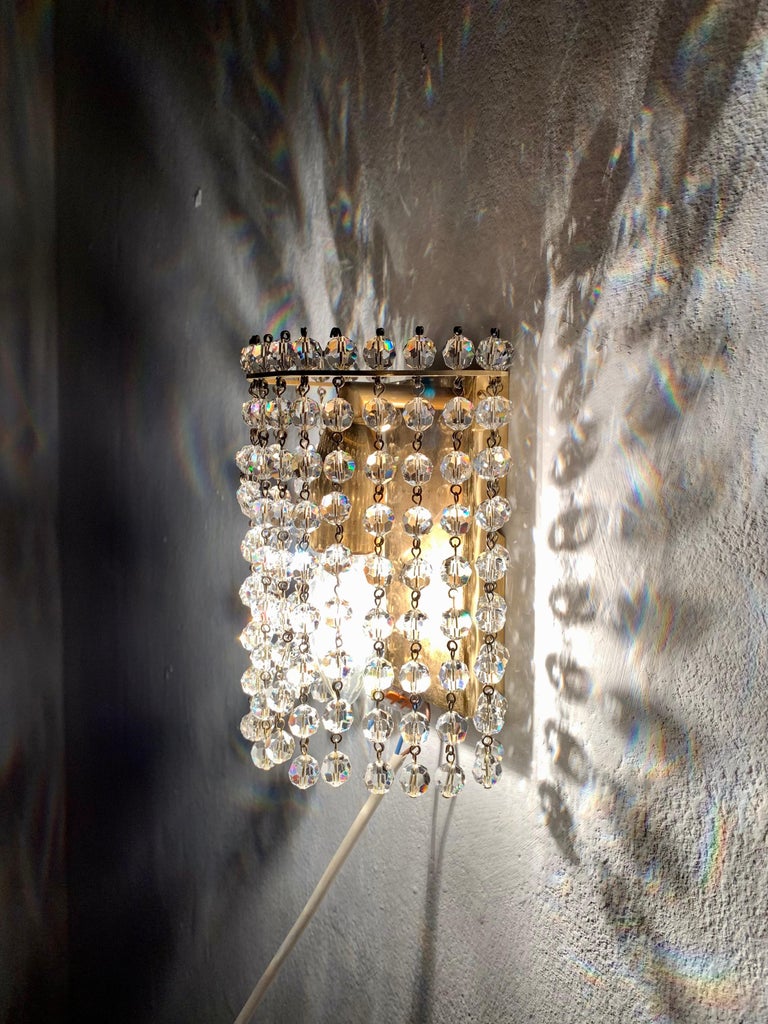 Set of 2 Crystal Glass Wall Lamps by Palwa For Sale at 1stDibs